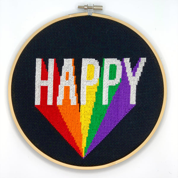 CROSS STITCH KIT - Happy (complete kit including 8" hoop) - Birdy and Blue